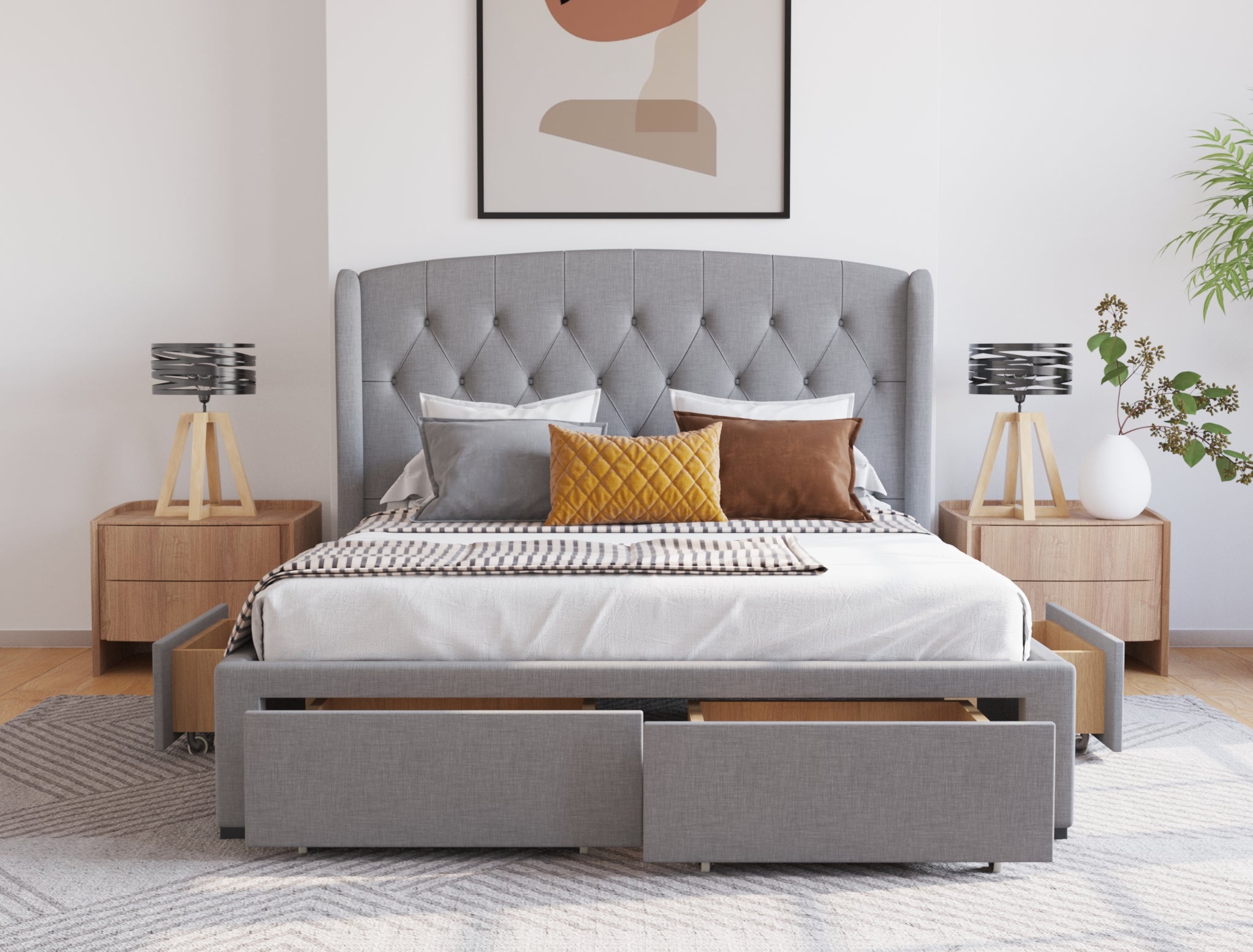 Audrey Grey Fabric Drawer Bed Frame — ISAAK