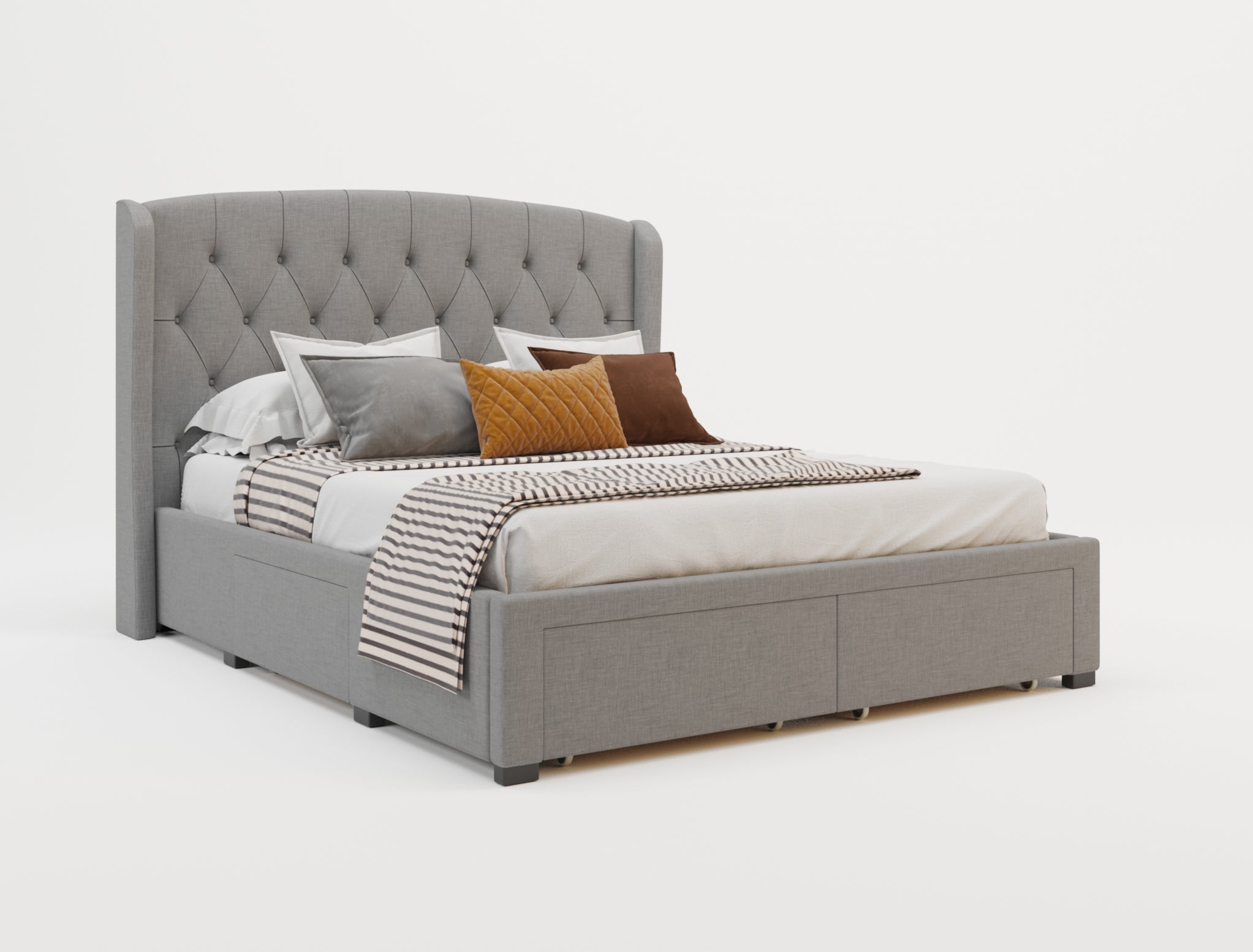 Audrey Grey Fabric Drawer Bed Frame — ISAAK