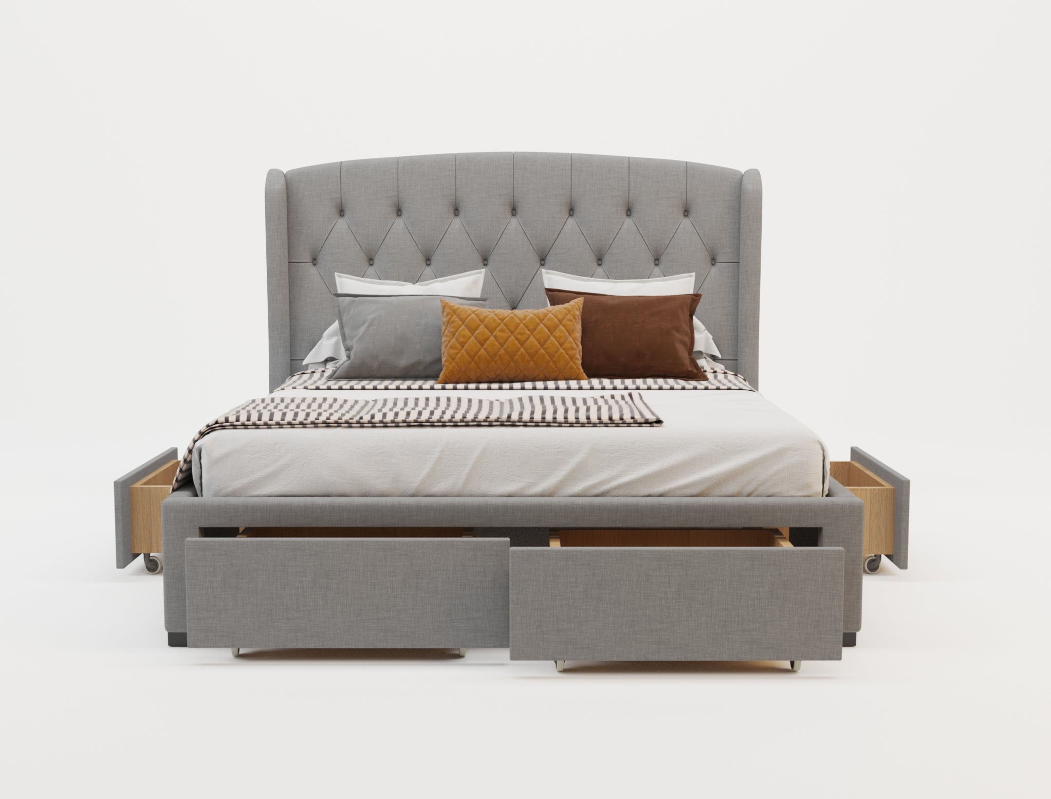 Audrey Grey Fabric Drawer Bed Frame — ISAAK