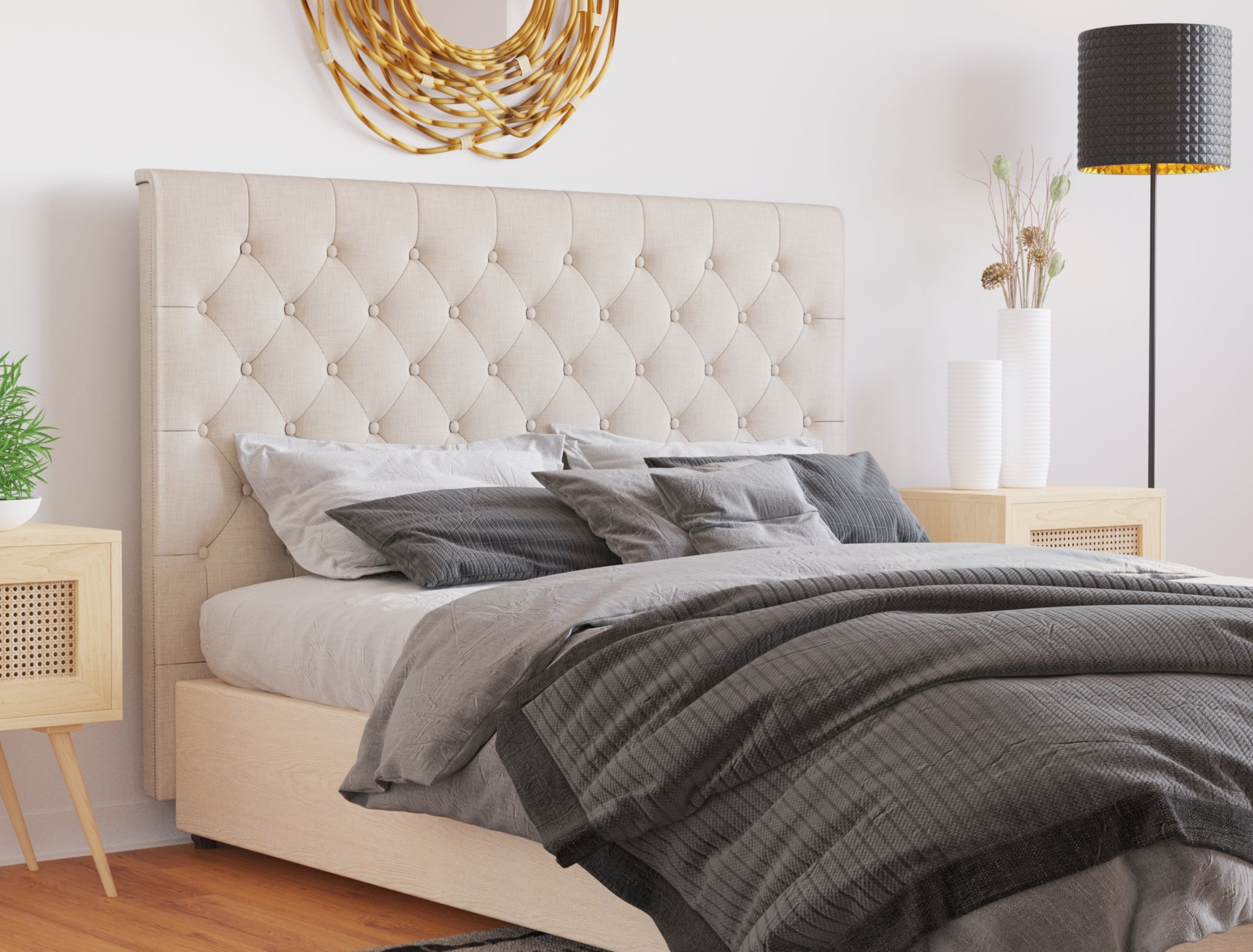 Bellatrix Beige White Oak Bed Head — ISAAK