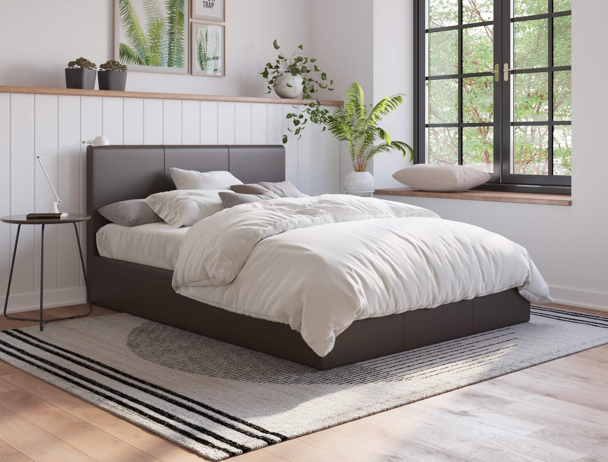 Naples Brown Gas Lift Faux Leather Bed Frame — ISAAK