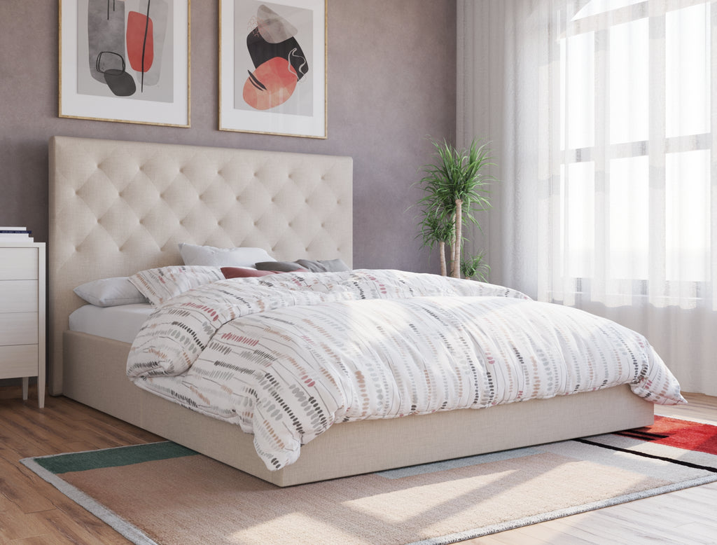Oxford Beige Gas Lift Fabric Bed Frame ISAAK