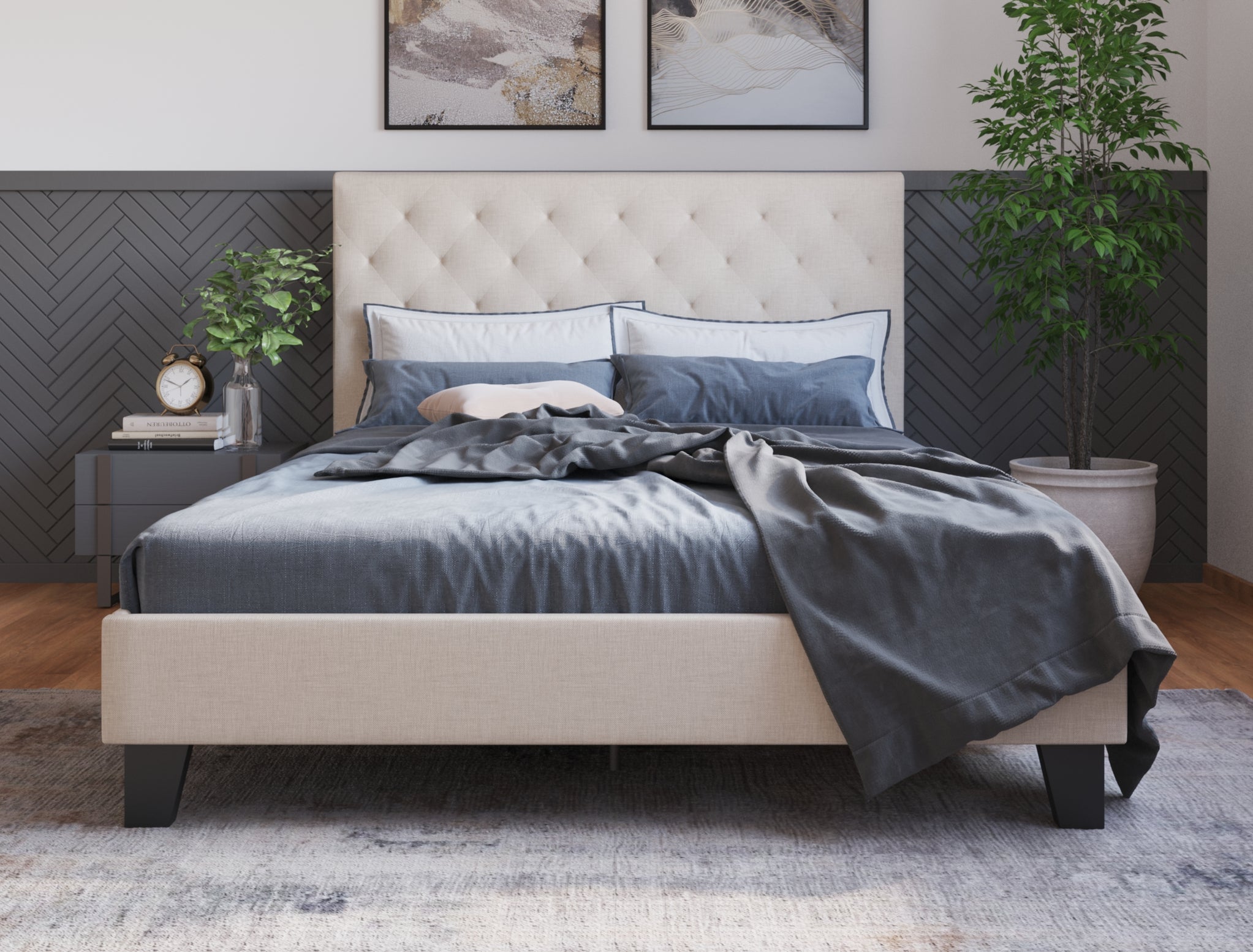 Oxford Beige Fabric Bed Frame — ISAAK