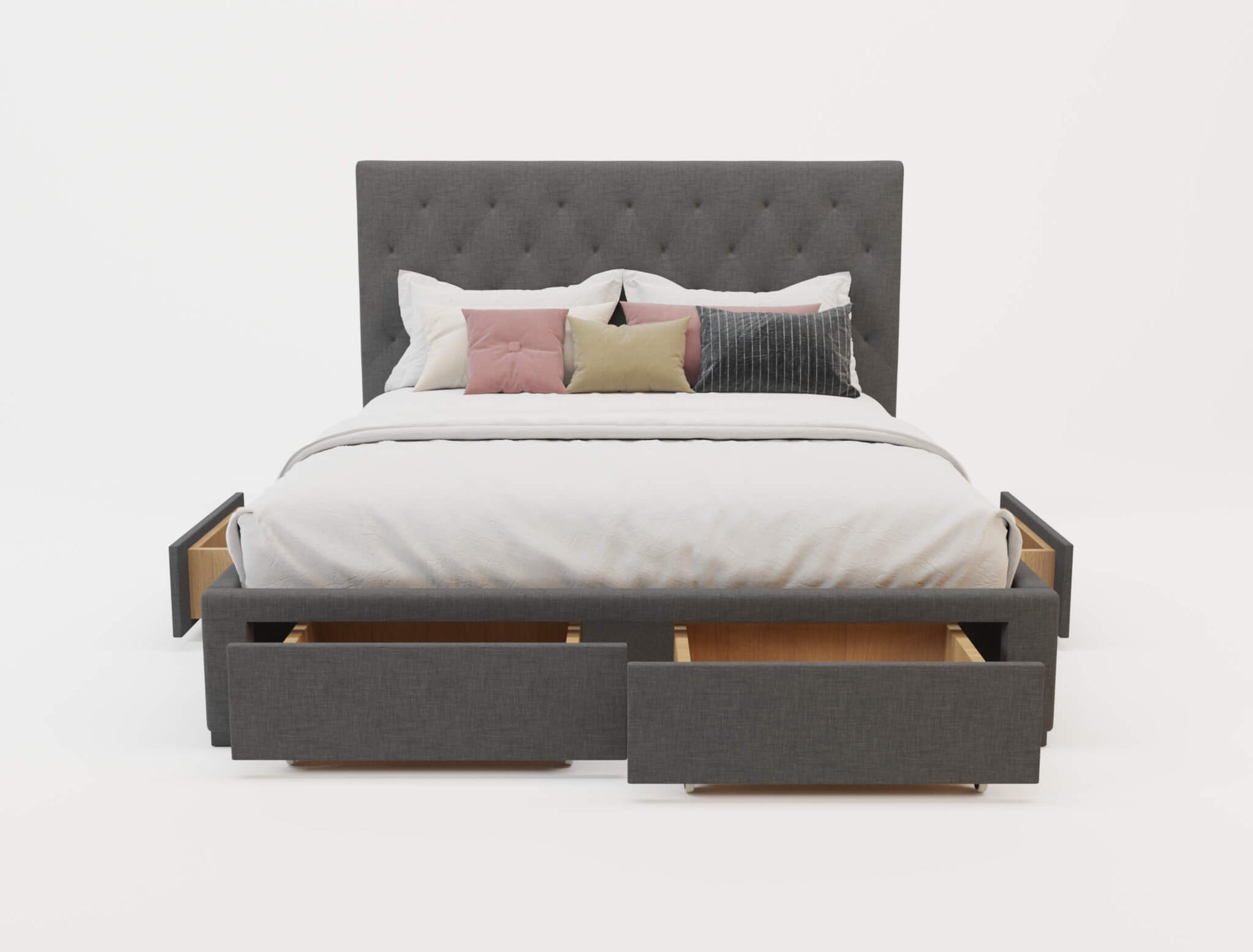 Kaylene Charcoal Fabric Drawer Bed Frame — ISAAK